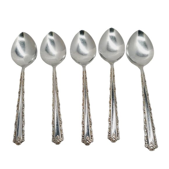 Oneida | Dining | Oneida Deluxe Cherie Spoons Glossy Floral Stainless 6 ...